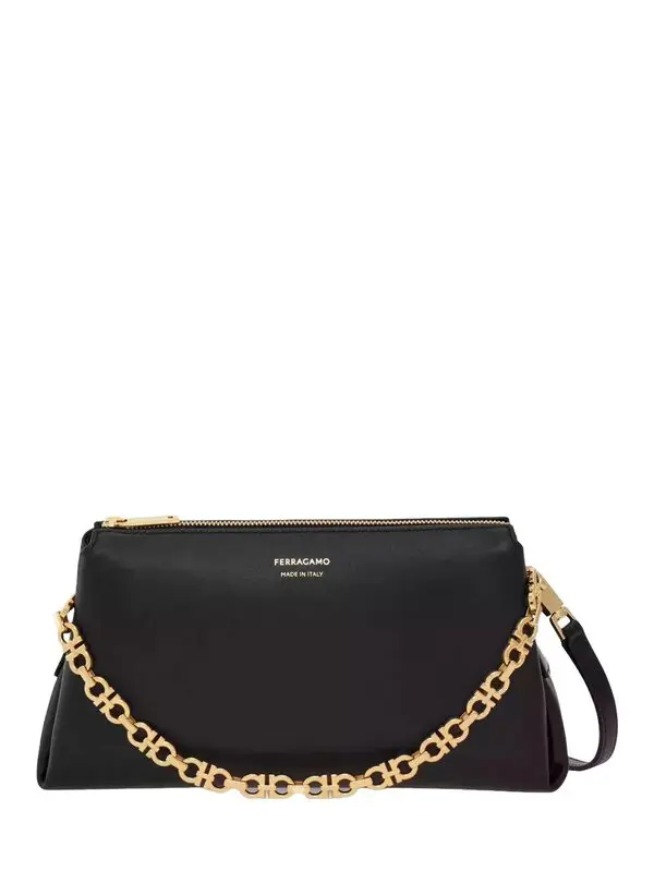 FERRAGAMO Embossed Logo Mini Bag With Chain Strap - Black