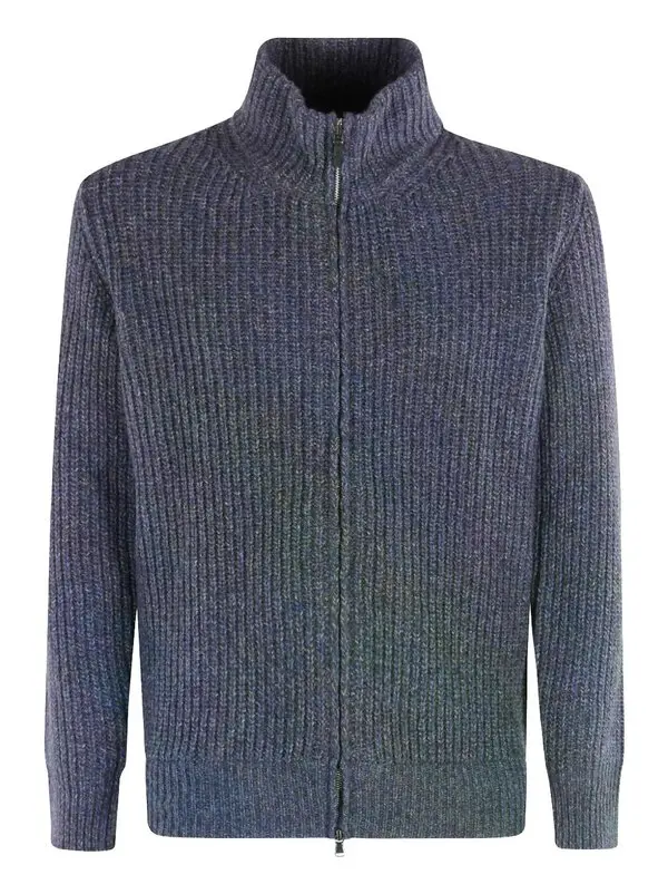 KANGRA Ribbed Knit Cardigan - Blue