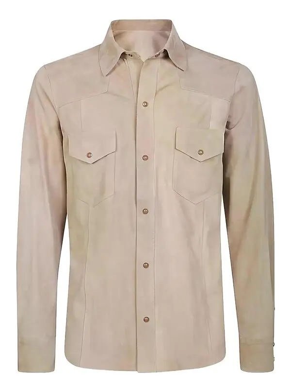 Eleventy Pocket Leather Shirt - Neutrals