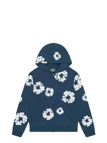 DENIM TEARS Cotton Wreath Zip Hoodie - Navy Blue