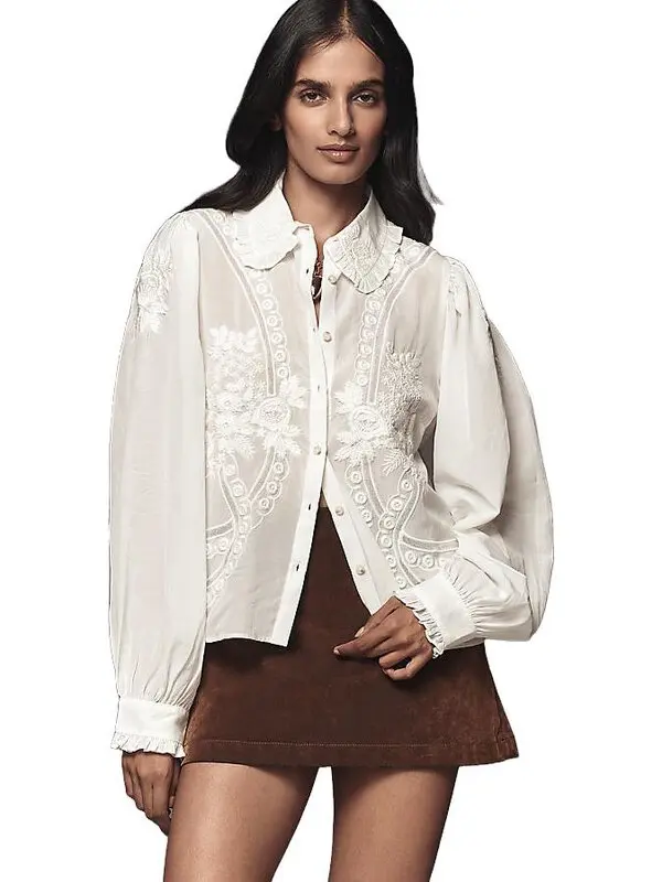 PILCRO Long-sleeve Embroidered Blouse - Ivory
