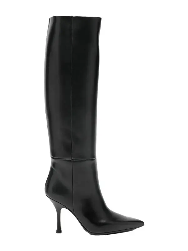 ANNA F. 100mm Pointed Leather Boots - Black
