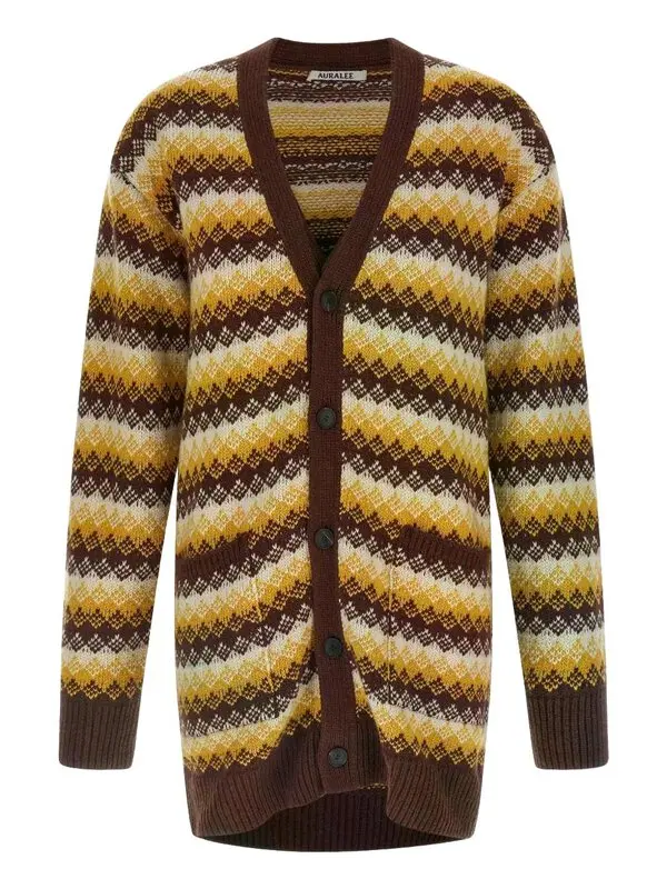 Auralee Patterned Jacquard Cardigan - Red