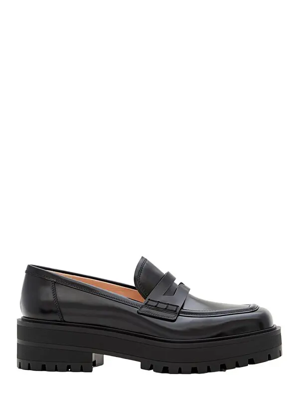 GIANVITO ROSSI Leather Platform Loafers - Black