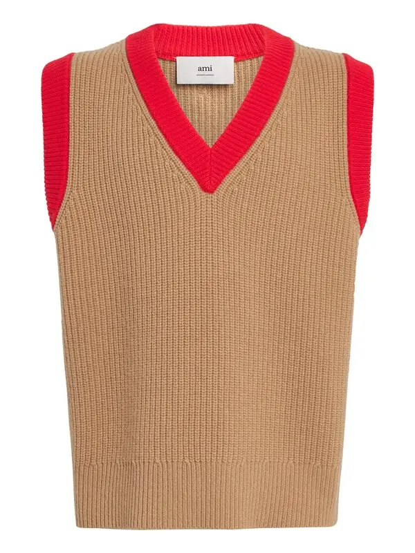 Ami Wool De Coeur Sweater Vest - Beige