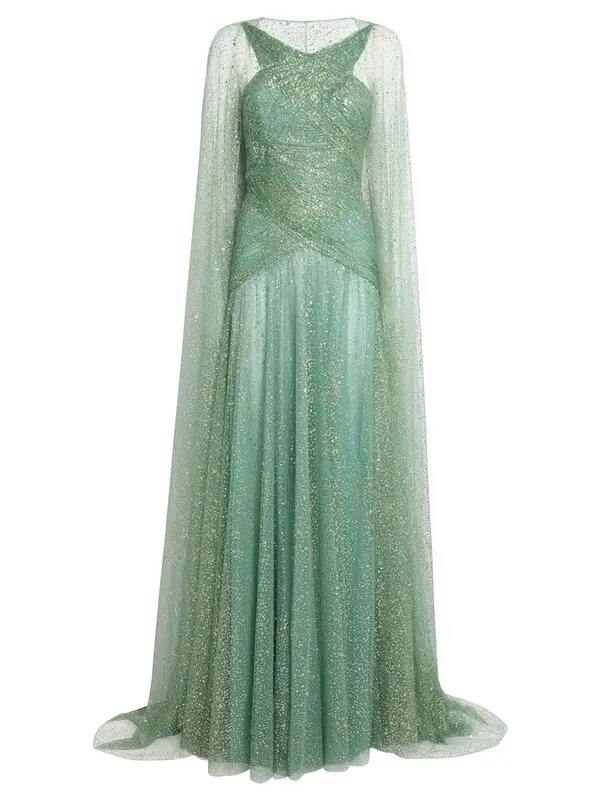 SANDRA MANSOUR Glitter-embellished Saule Gown - Green