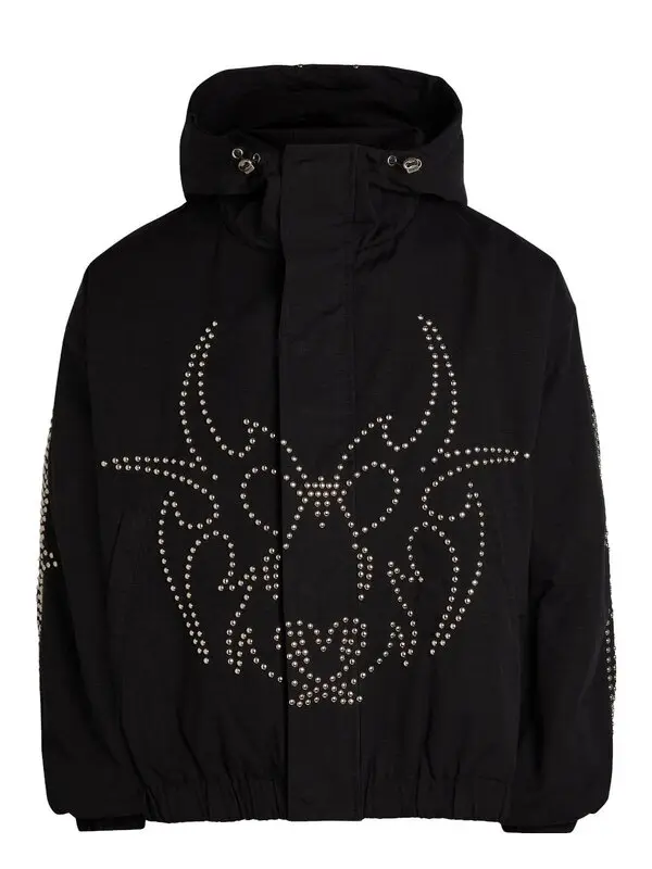 CHEW FOREVER Roach Studded Hooded Parka Jacket - Black