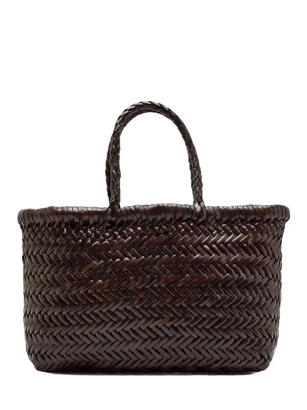Dragon Diffusion Mini Flat Gora Woven Leather Top Handle Bag - Dark Brown