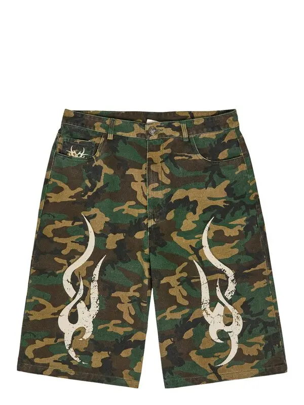 CHEW FOREVER Tribal Camo-printed Denim Shorts - Multicoloured 1