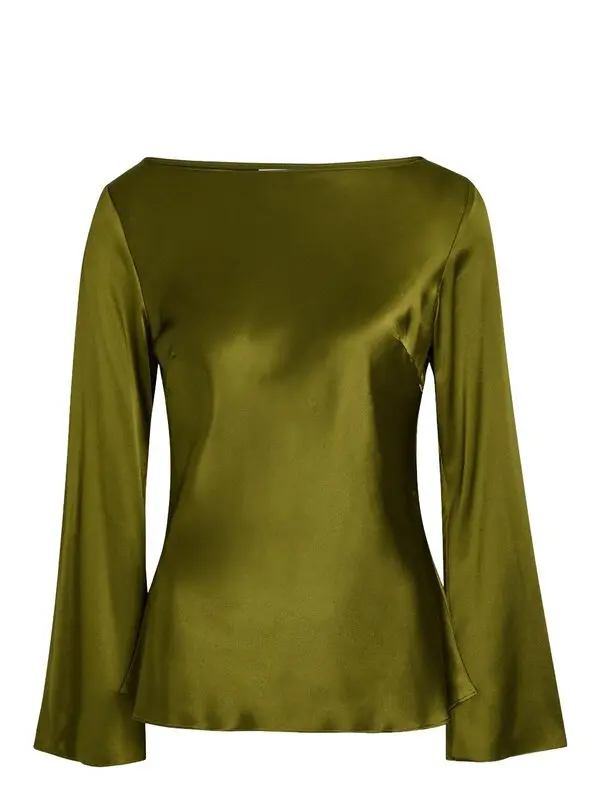 REFORMATION Marlow Silk Top - Dark Green