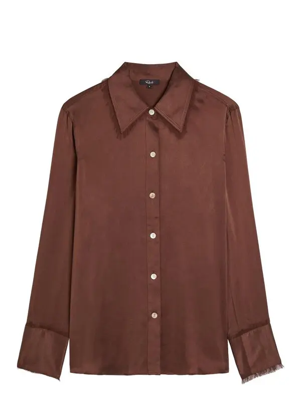 Rails Abbey Fringe-trimmed Silk Shirt - Chocolate