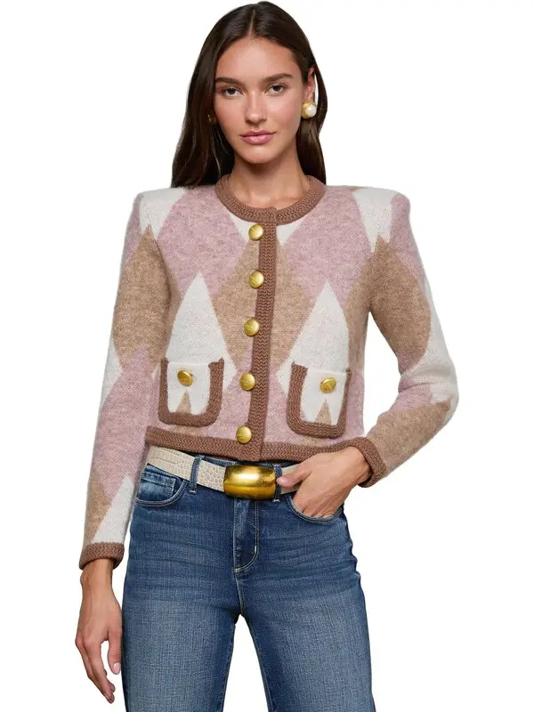 L'Agence Siobhan Argyle Cardigan - Natural/mauve Multi Argyle