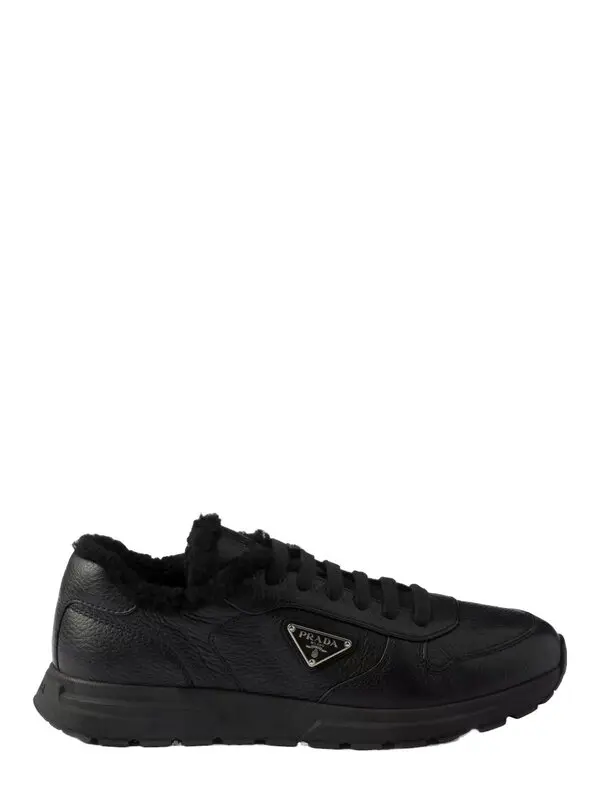 Prada Prax Shearling-lining Leather Sneakers - Black
