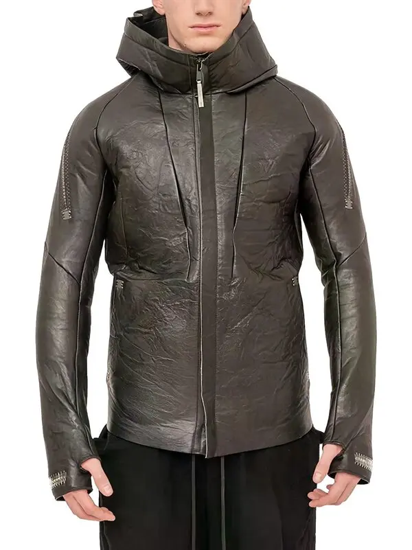 ISAAC SELLAM EXPERIENCE Hooded Zip-up Leather Jacket - Black