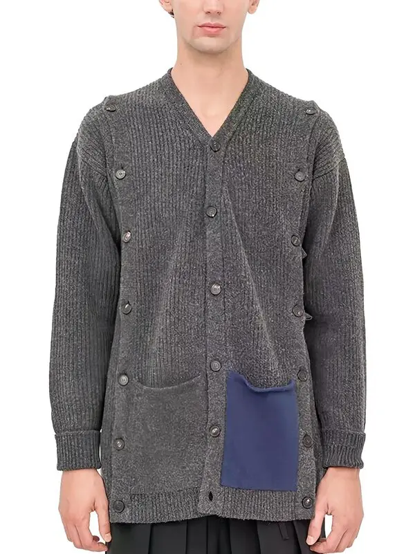 SETCHU Button-up Contrast-pocket Cardigan - Grey