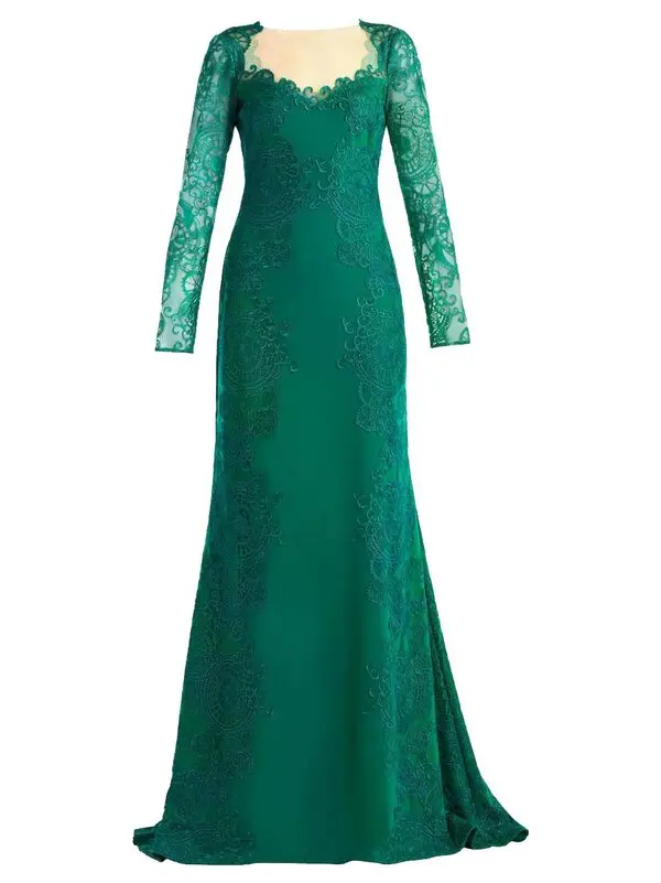 Tadashi Shoji Lace Long-sleeved Maxi Dress - Green