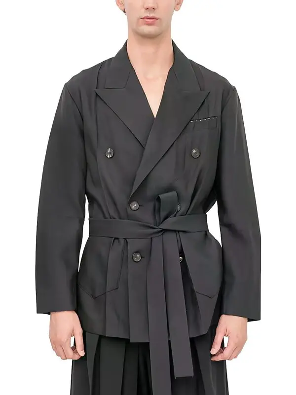 SETCHU Origami Double-breasted Belted Blazer - Black