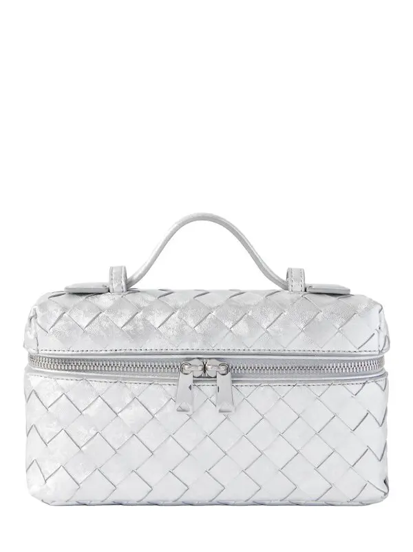 Bottega Veneta Bang Bang Intrecciato Distressed Metallic Leather Tote - Silver