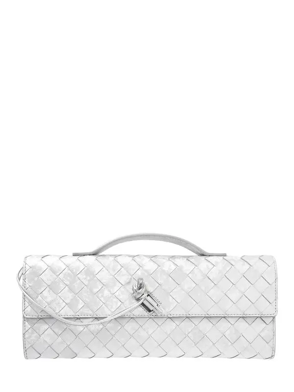 Bottega Veneta Andiamo Long Intrecciato Metallic Leather Clutch - Silver