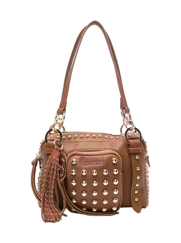 LA CARRIE Studded Tassel Shoulder Bag - Brown