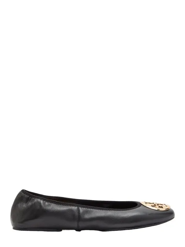Tory Burch Reva Travel Logo Leather Ballet Flats - Black