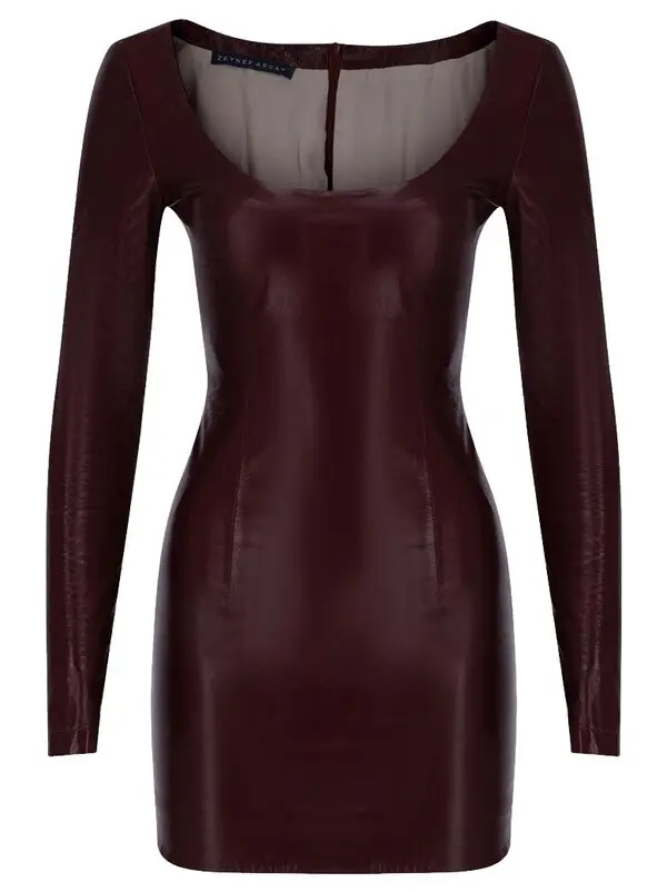 Zeynep Arçay Ballerina Leather Mini Dress - Maroon