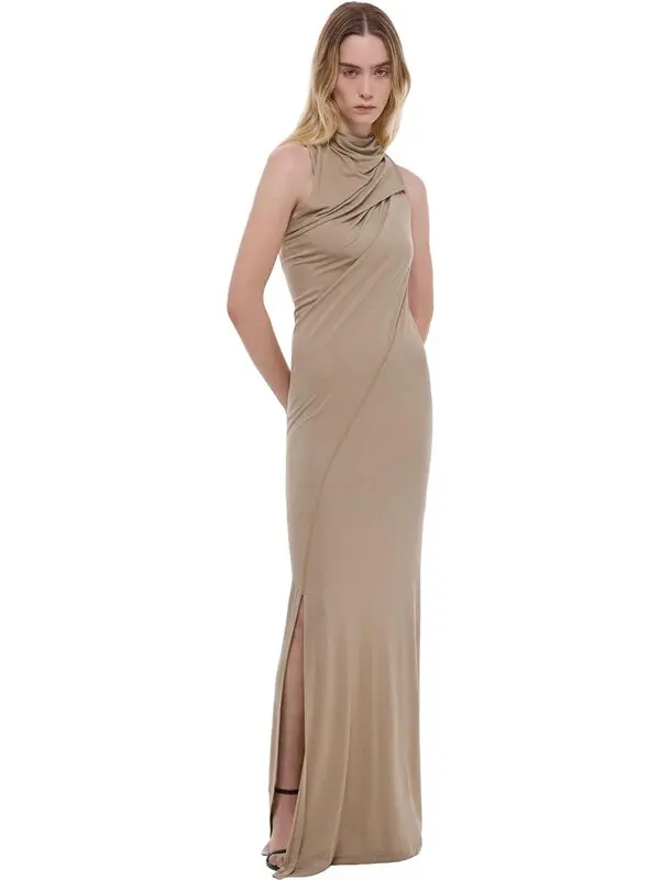 Helmut Lang Sleeveless Draped Maxi Dress - Taupe