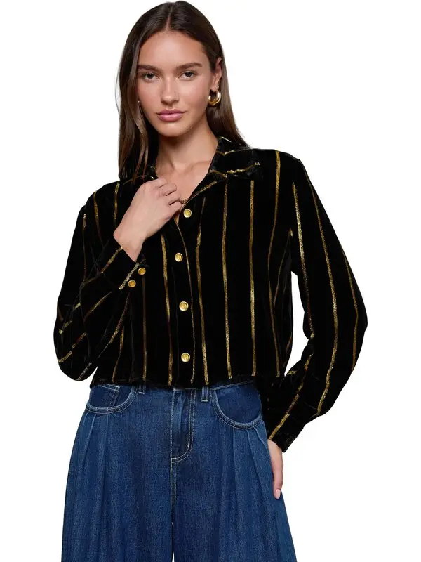 L'Agence Cosette Velvet Shirt - Black/gold Stripe