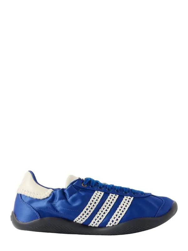 Adidas Originals By Alexander Wang Wales Bonner Karintha Leather And Crochet-trimmed Satin Sneakers - Blue