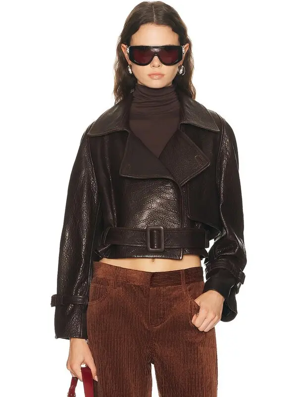 Nour Hammour Hatti Cropped Leather Jacket - Rich Brown
