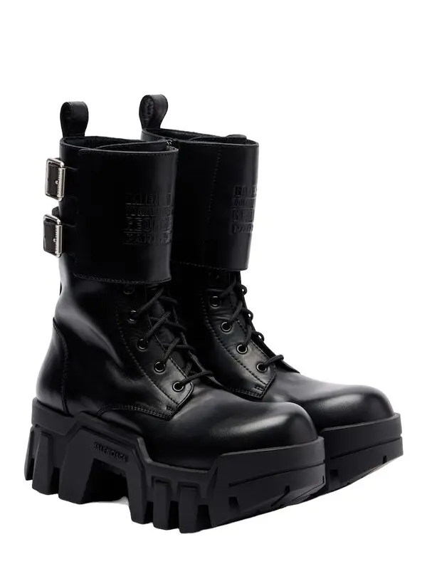 Balenciaga Bulldozer 25 Leather Platform Combat Boots - Black
