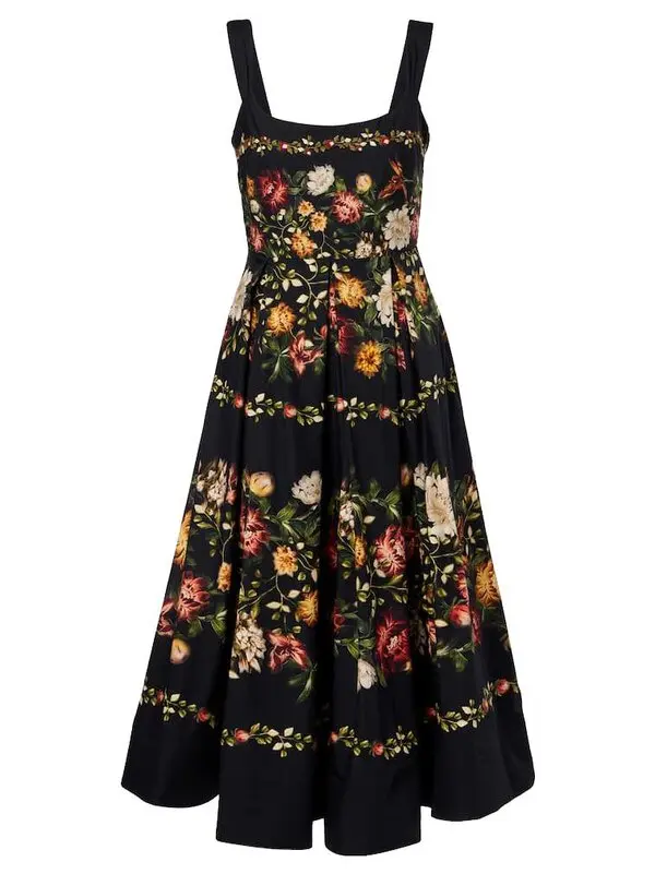 Agua Bendita Alcaparra Floral Cotton Midi Dress - Black