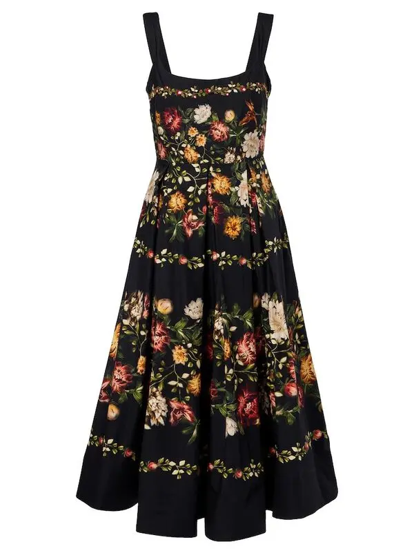 Agua Bendita Alcaparra Floral Cotton Midi Dress - Black