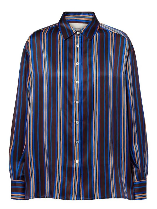 Asceno Maya Striped Silk Charmeuse Pajama Shirt - Multicoloured