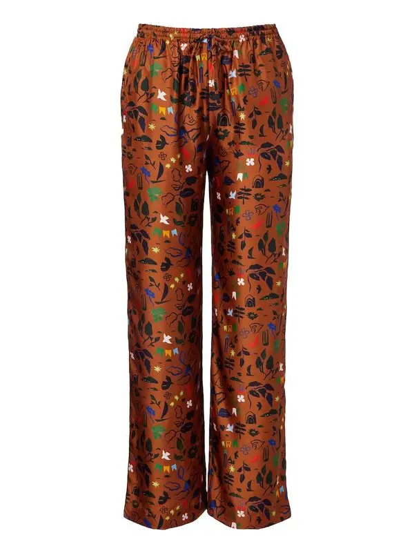 Asceno Aurelia Printed Silk Twill Wide-leg Pants - Brown