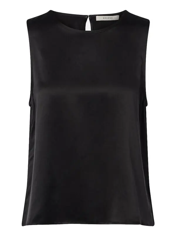 Asceno Sofia Silk Charmeuse Tank Top - Black