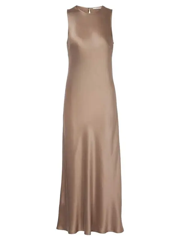 Asceno Valencia Silk Charmeuse Maxi Dress - Grey