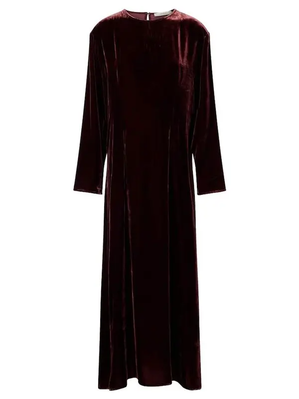 Asceno Jody Velvet Midi Dress - Burgundy