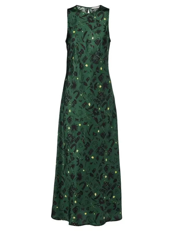 Asceno Valencia Printed Silk Charmeuse Maxi Dress - Green