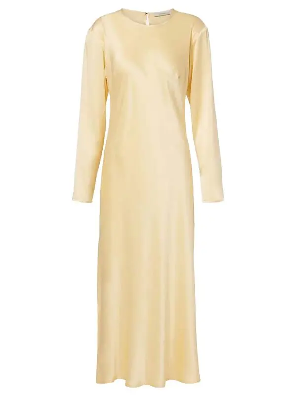 Asceno Salina Silk Charmeuse Midi Dress - Yellow