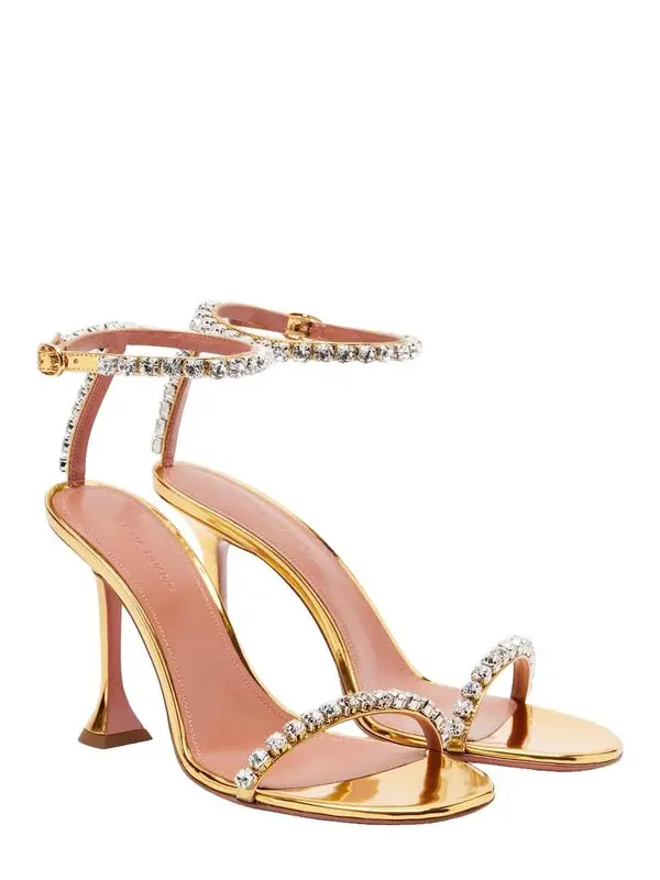 Amina Muaddi Gigi 95 Embellished Leather Sandals - Gold