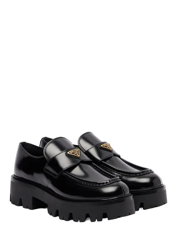 Prada Leather Platform Loafers - Black