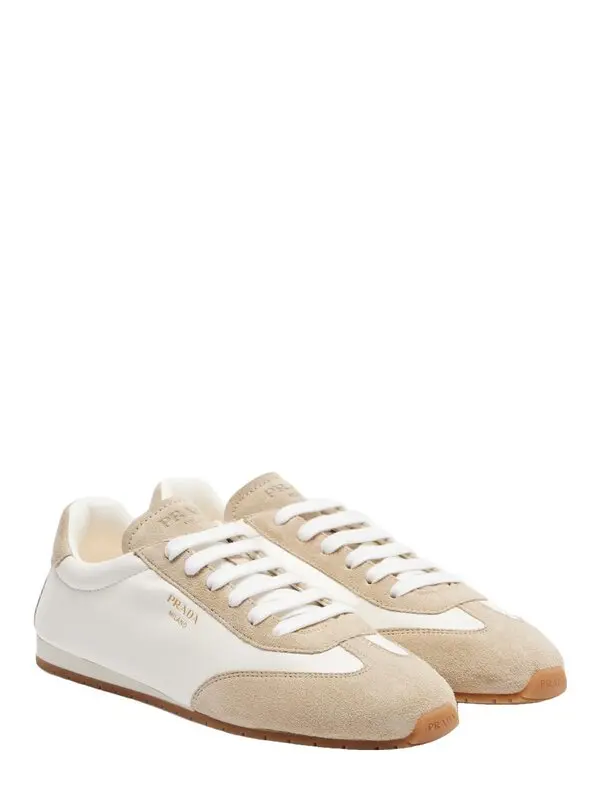 Prada Suede-trimmed Leather Sneakers - White