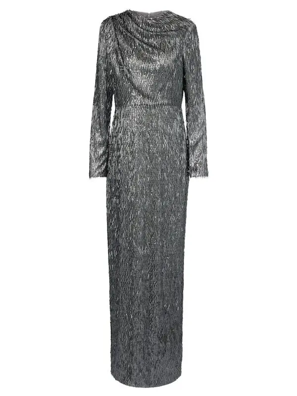 Erdem Sequined Draped Maxi Dress - Silver