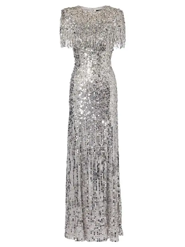 Jenny Packham Eugenie Sequined Gown - Grey
