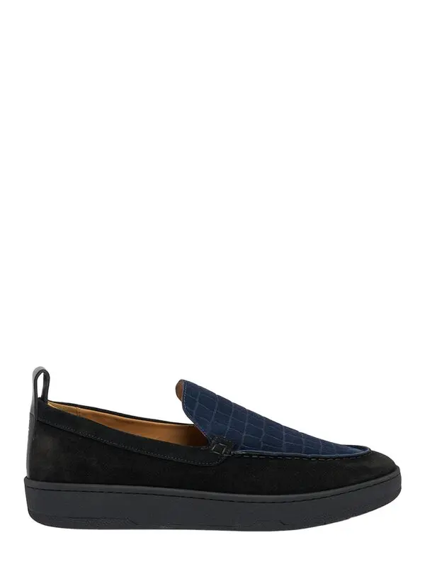 LANVIN Croco-embossed Suede Moccasins - Navy