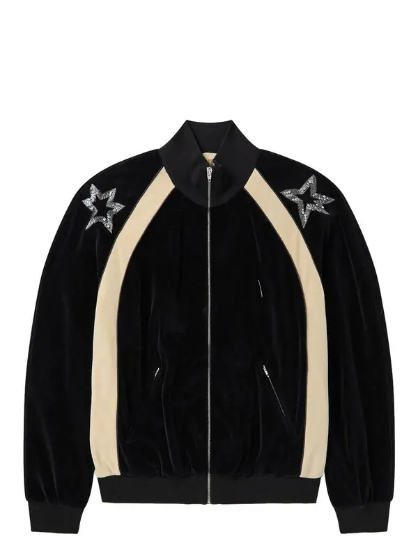 Valentino Garavani Beaded Crystal-embellished Cotton-blend Velour Track Jacket - Black