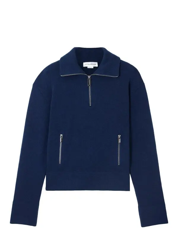 Victoria Beckham Milano Merino Wool And Cashmere-blend Half-zip Sweater - Blue