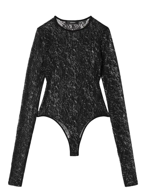 Wardrobe.NYC Metallic Lace Bodysuit - Black
