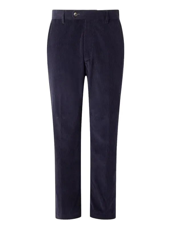 UMIT BENAN Tapered Cotton And Cashmere-blend Corduroy Trousers - Blue
